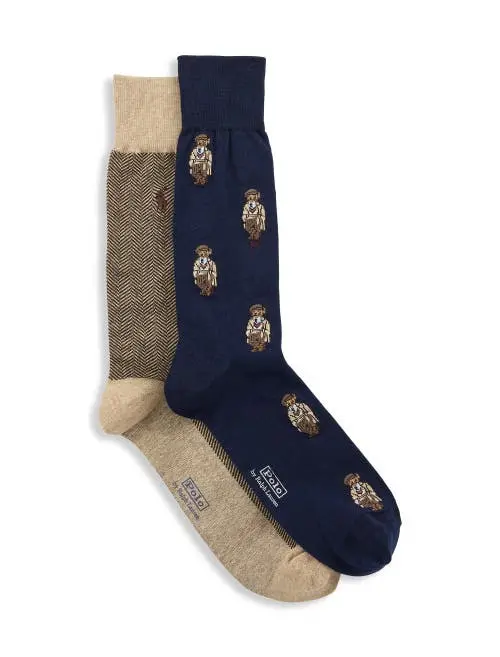 Polo Ralph Lauren Big & Tall Charles Bear Crew Socks 2 Pack - Navy
