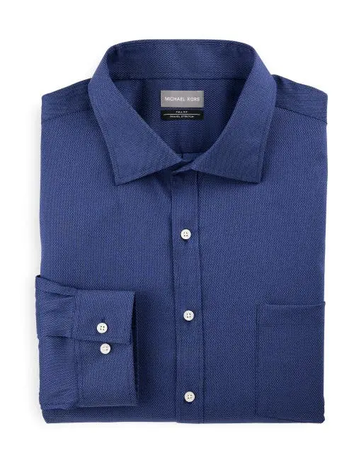 Michael Kors Big & Tall Micro Patterned Performance Dress Shirt - Navy