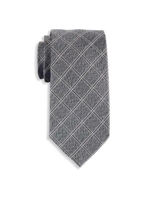 Michael Kors Big & Tall Yarrow Grid Patterned Neck Tie - Charcoal