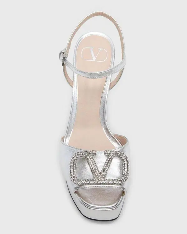 Valentino Garavani 115mm Vlogo Signature Platform Sandals - Silver