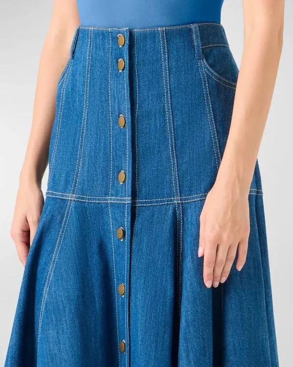 Akris Paneled Denim Midi Skirt - Medium Blue