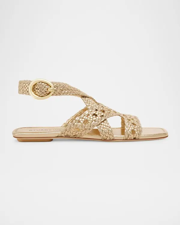 STUART WEITZMAN Thea Braided Slingback Sandals - Golden