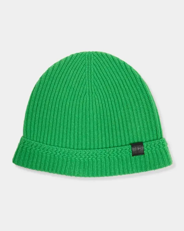 TOM FORD BOUTIQUE Ribbed Cashmere Tf-tab Beanie Hat - Vibrant Gr