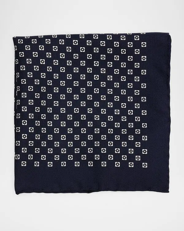 Brunello Cucinelli Geometric Silk Pocket Square - Navy