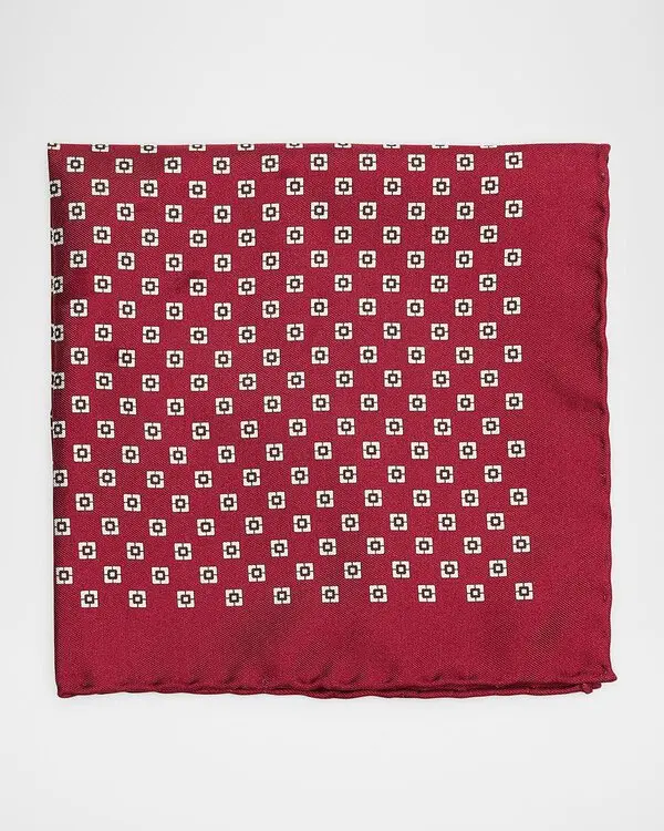 Brunello Cucinelli Geometric Silk Pocket Square - Red