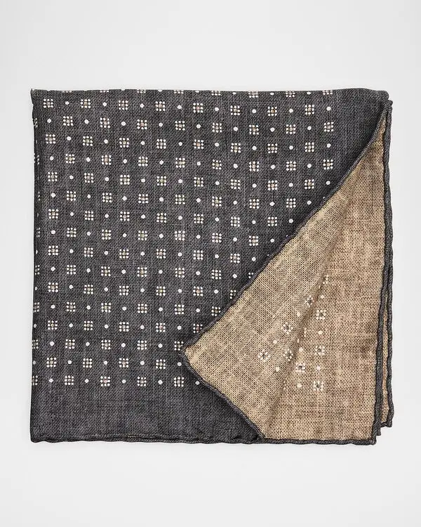 Brunello Cucinelli Double-face Geometric Silk Pocket Square - Black/brown