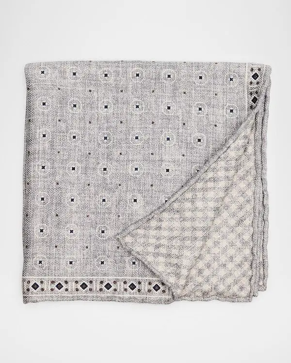 Brunello Cucinelli Double-face Geometric-check Silk Pocket Square - Grey