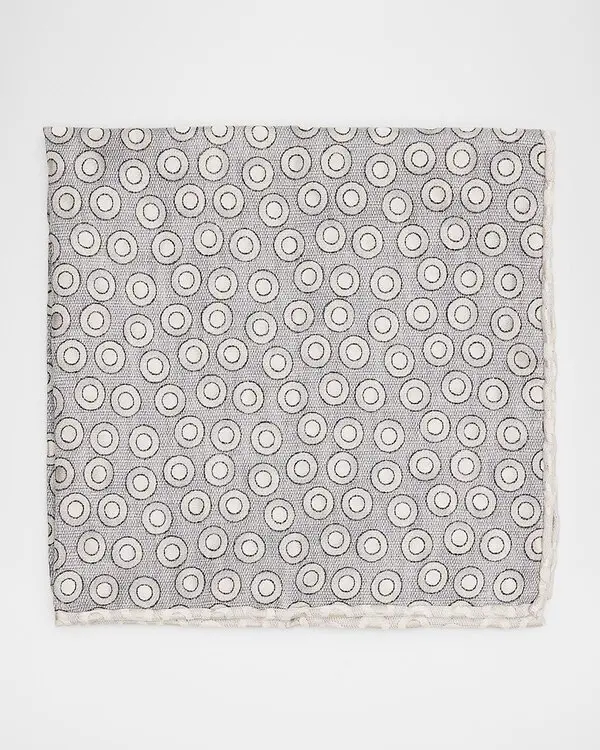 Brunello Cucinelli Apos;s Geometric Circle Silk Pocket Square - Grey