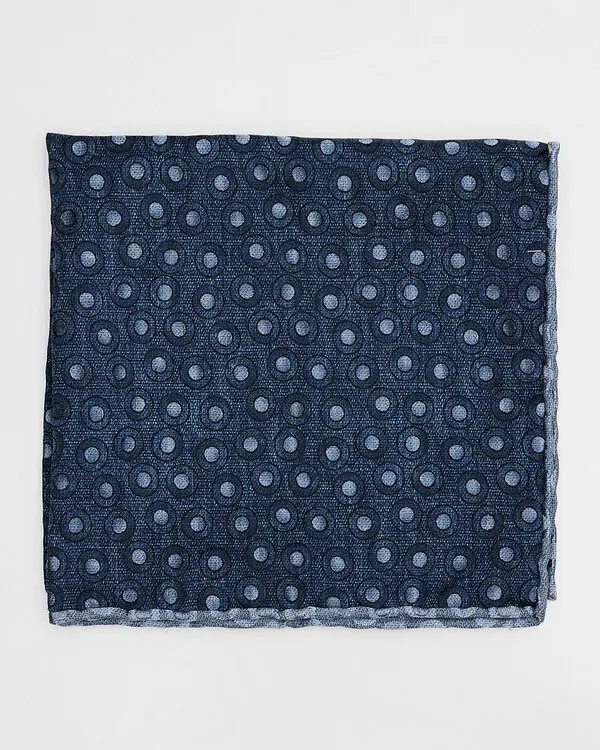 Brunello Cucinelli Apos;s Geometric Circle Silk Pocket Square - Navy