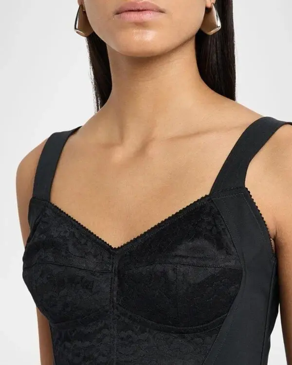 Dolce & Gabbana Lace Jacquard Crop Bustier Top - Nero