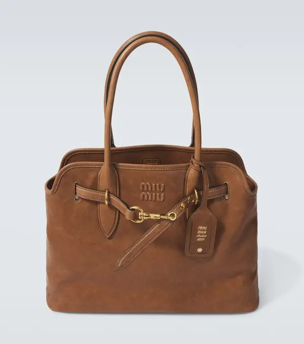 Miu Miu Aventure Leather Tote Bag - Brown