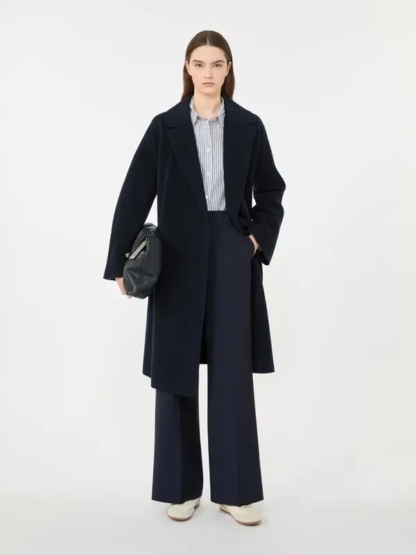 Max Mara Double-faced Wool-blend Midi Robe Coat - Navy
