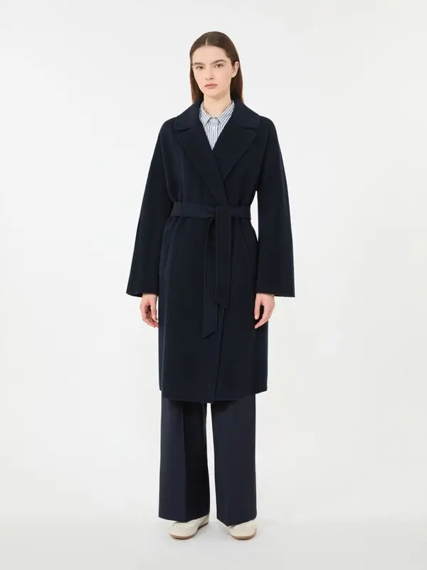 Max Mara Double-faced Wool-blend Midi Robe Coat - Navy