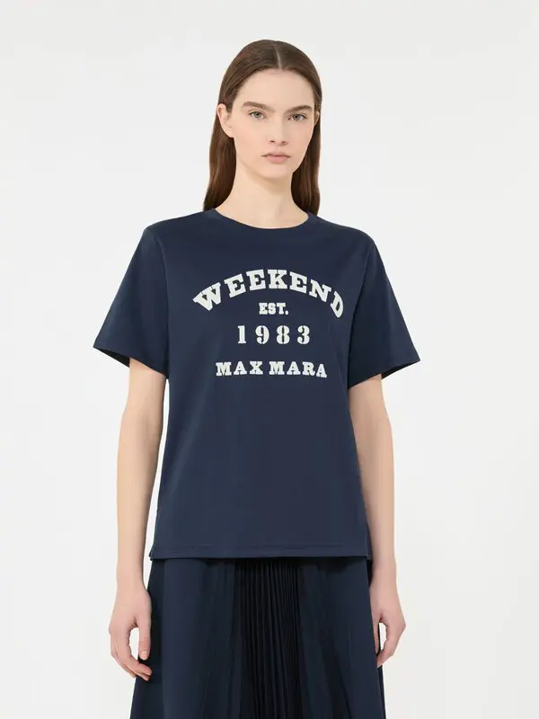 Max Mara Cotton Jersey T-shirt With Graphic - Navy