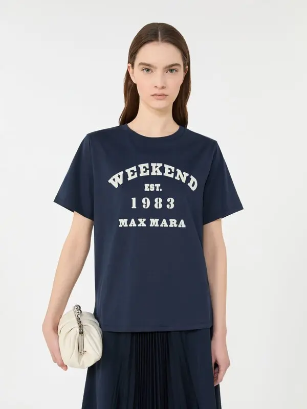 Max Mara Cotton Jersey T-shirt With Graphic - Navy