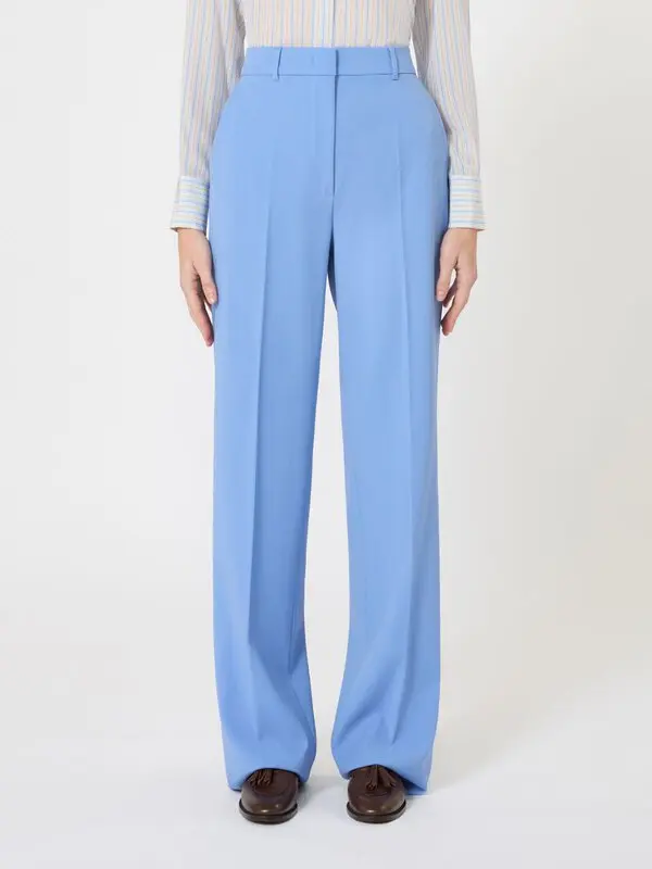 Max Mara Wool Crepe Straight Trousers - Light Blue