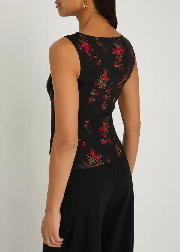 REFORMATION Floral-print Stretch-jersey Top - Black