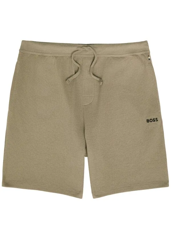 BOSS Logo-embroidered Waffle Shorts - Brown