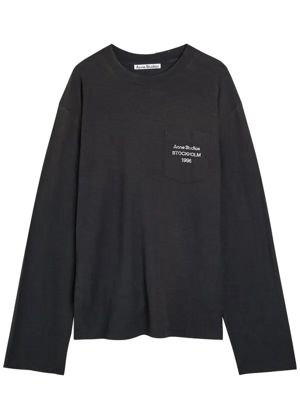Acne Studios Logo Long Sleeve Cotton-blend T-shirt - Black