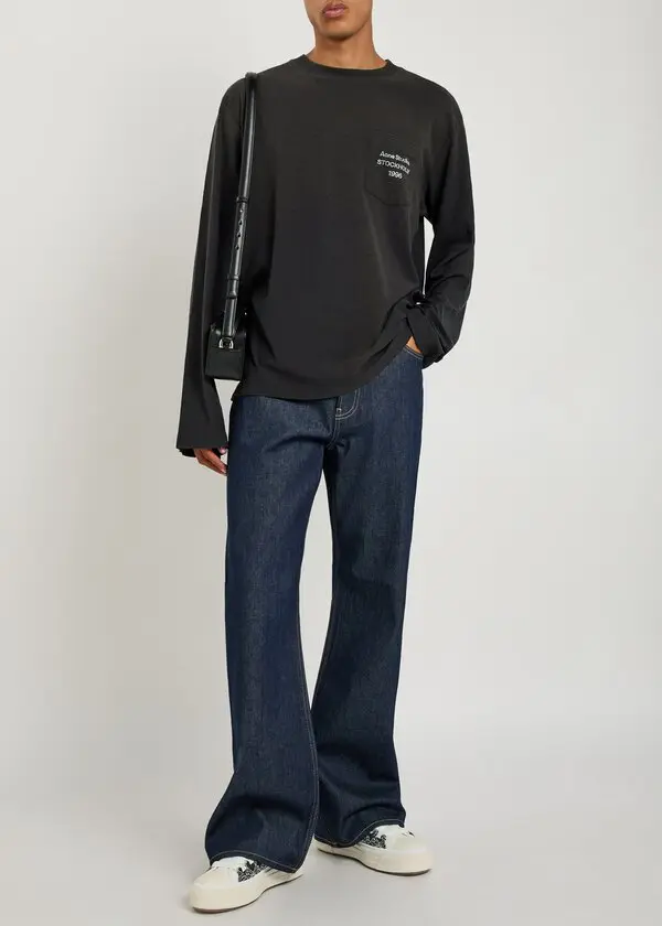 Acne Studios Logo Long Sleeve Cotton-blend T-shirt - Black