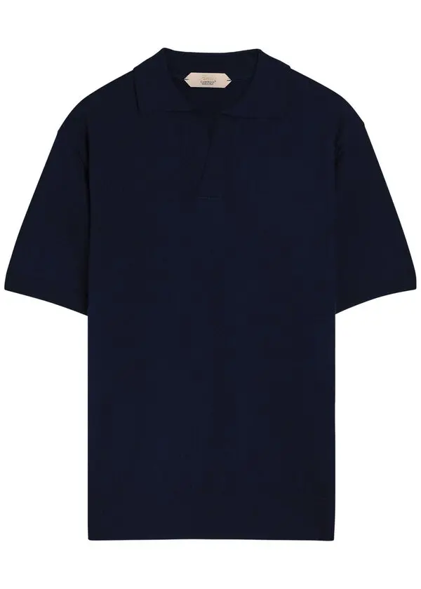 AURELIEN Wool Polo Shirt - Navy
