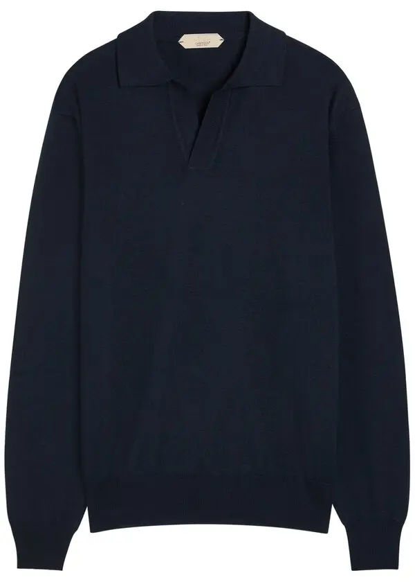 AURELIEN Wool Polo Shirt - Navy