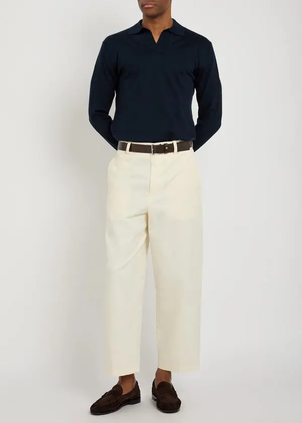 AURELIEN Wool Polo Shirt - Navy