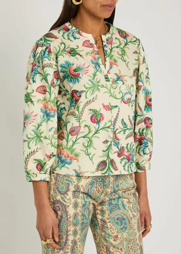Etro Floral-print Cotton-poplin Top