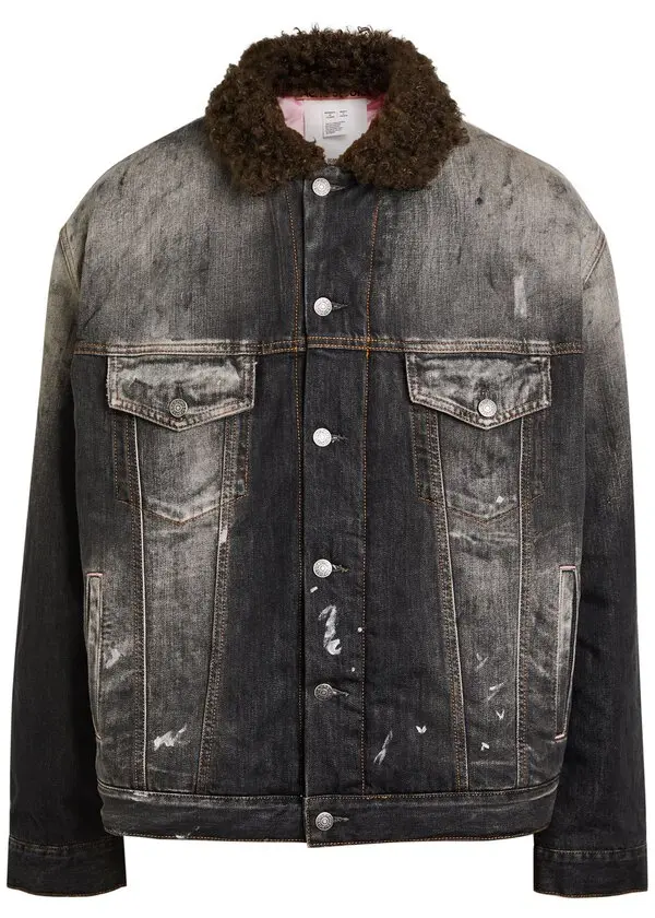Acne Studios Washed Paint Splattered Faux Shearling Denim Jacket
