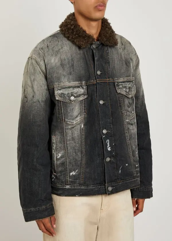 Acne Studios Washed Paint Splattered Faux Shearling Denim Jacket