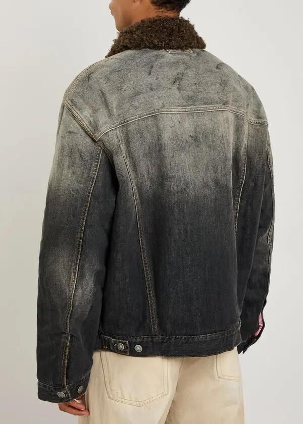 Acne Studios Washed Paint Splattered Faux Shearling Denim Jacket