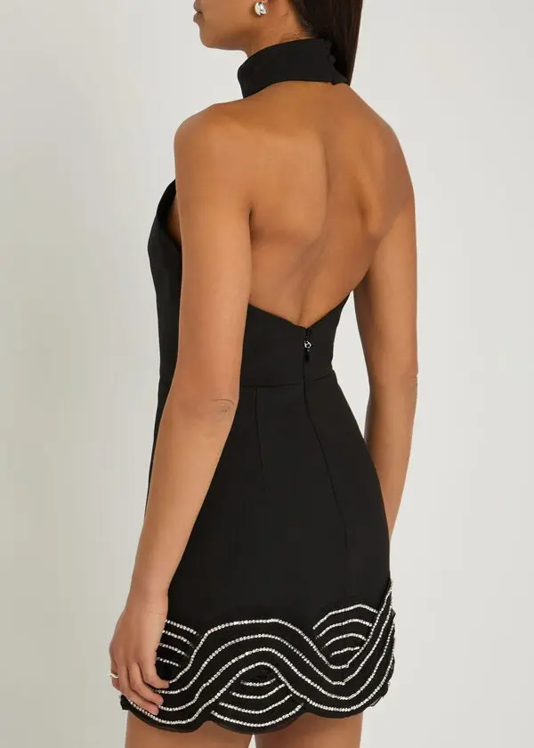 bellatrix mini dress Rebecca Vallance Bellatrix Low-Back Rhinestone Halter Mini Dress, Black, Women's, 10, Cocktail & Party Wedding Guest Dresses Halter Neck Dresses