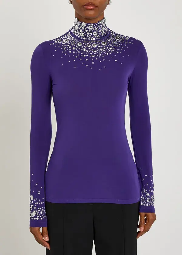 Rabanne Stud-embellished Stretch-jersey Top