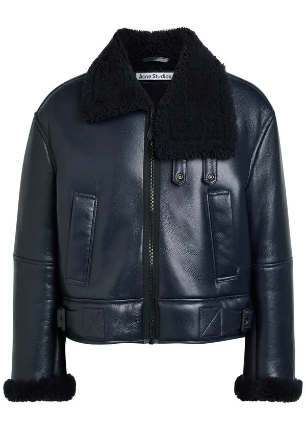 Acne Studios Shearling Leather Jacket - Navy