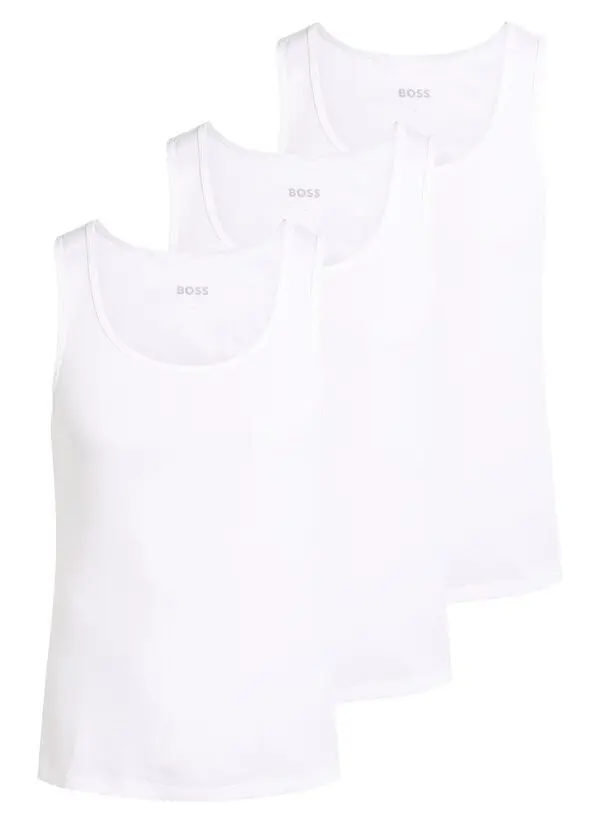 BOSS Logo-embroidered Ribbed Cotton Tank - White