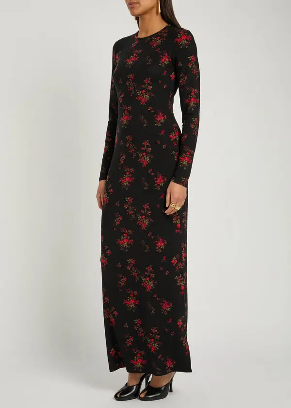 Reformation Floral Stretch-Jersey Maxi Dress - Black | Editorialist