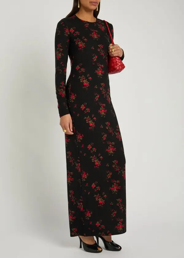 chinese dress ladies Violetta Chiffon Maxi Dress in Black Floral