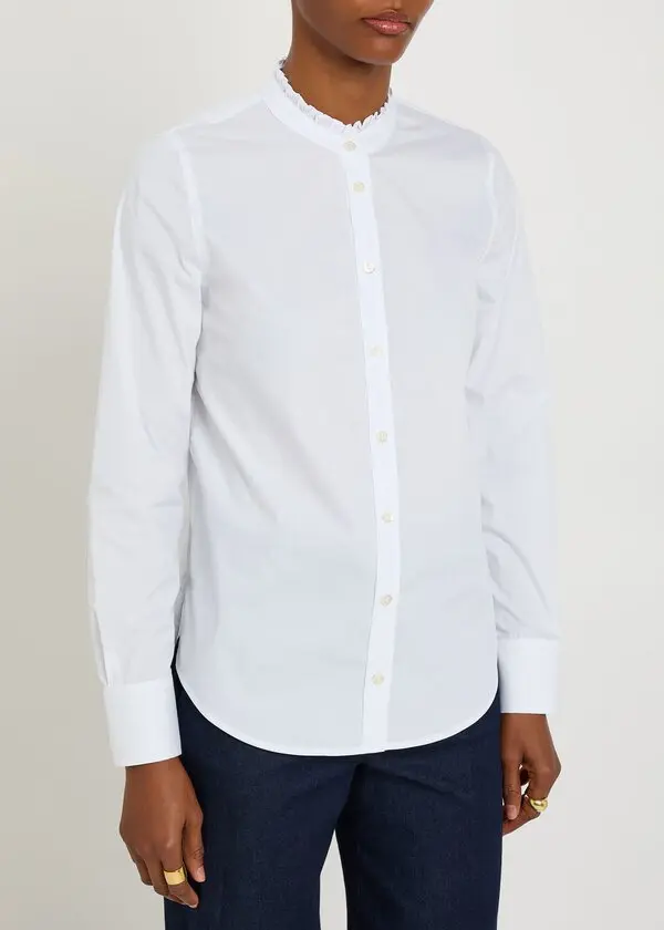 Veronica Beard Bays Frill Cotton-blend Poplin Shirt