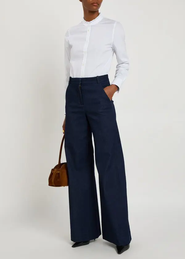 Veronica Beard Bays Frill Cotton-blend Poplin Shirt