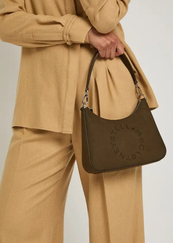 Stella McCartney Logo Faux Nubuck Shoulder Bag - Moca