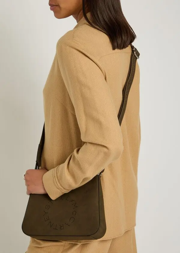 Stella McCartney Logo Faux Nubuck Shoulder Bag - Moca