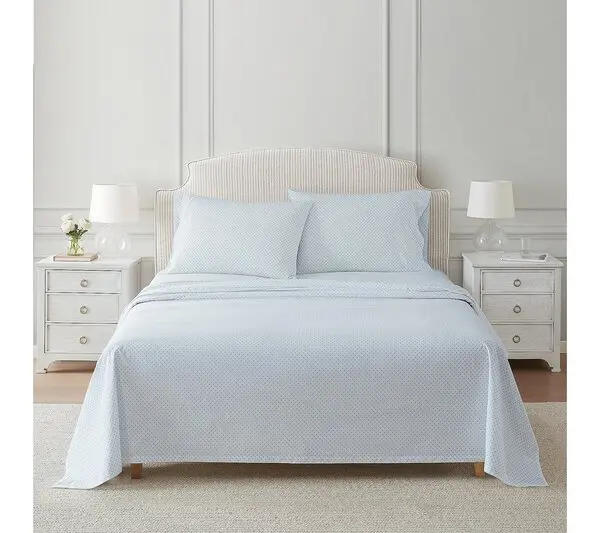 MARTHA STEWART Polka Dot White/blue Cotton King Sheet Set - One-color