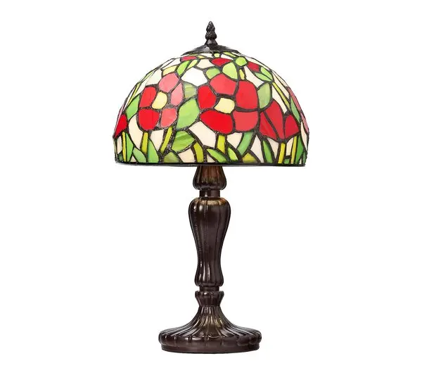 RIVER OF GOODS 17'h Red/brown Stained Glass Tab Le Lamp - One-color