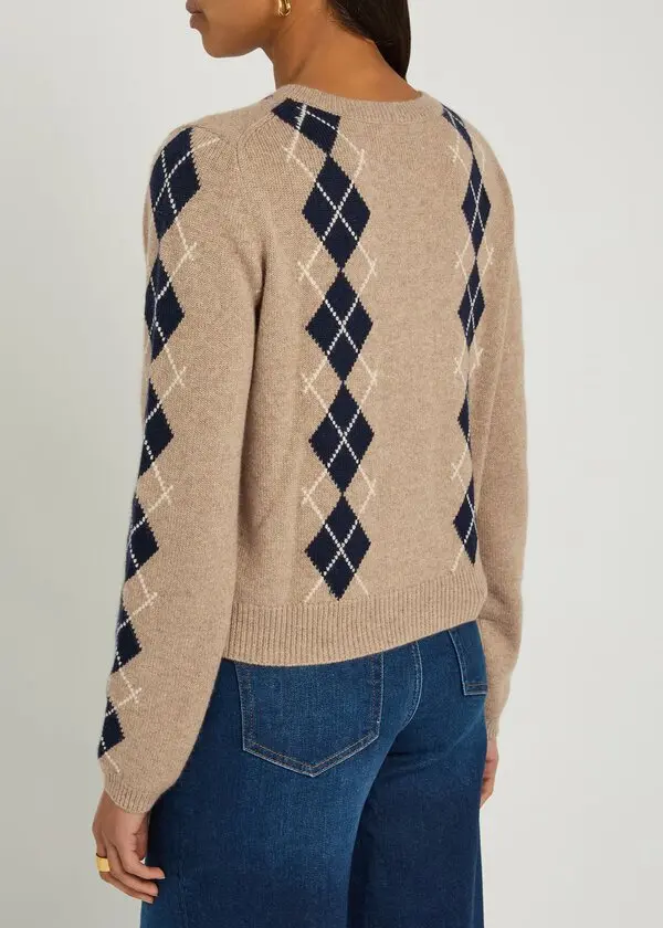 REFORMATION Argyle Cashmere Cardigan - Beige