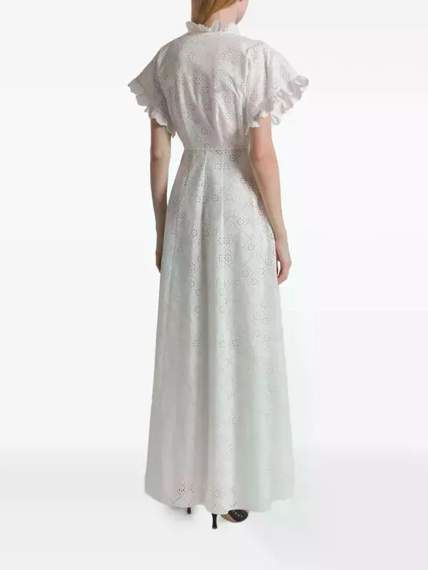Alberta Ferretti Eyelet Maxi Dress With Ruffle Trim - White