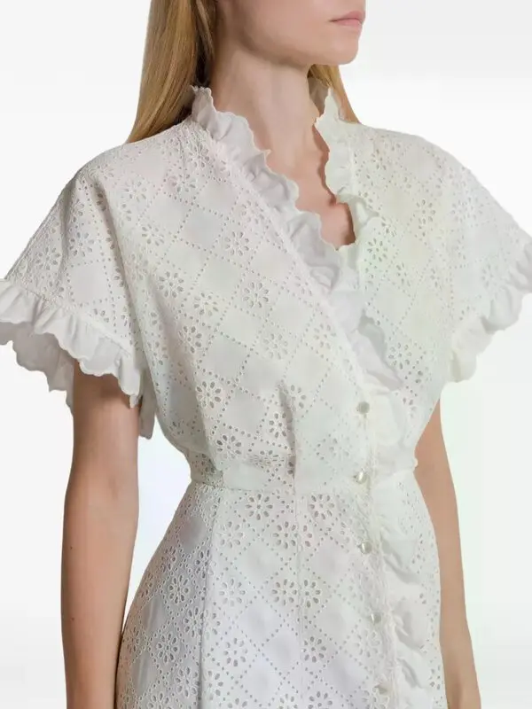 Alberta Ferretti Eyelet Maxi Dress With Ruffle Trim - White