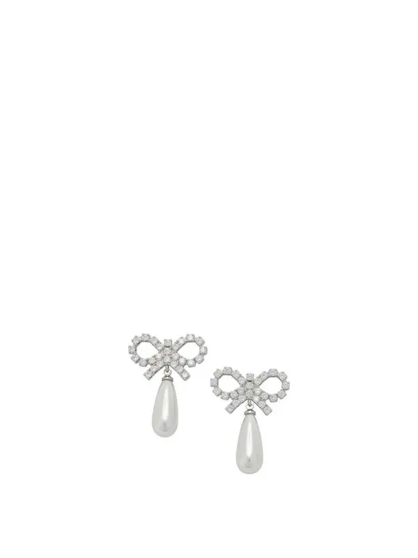 SELF-PORTRAIT Crystal Bow Faux Pearl Earrings - White