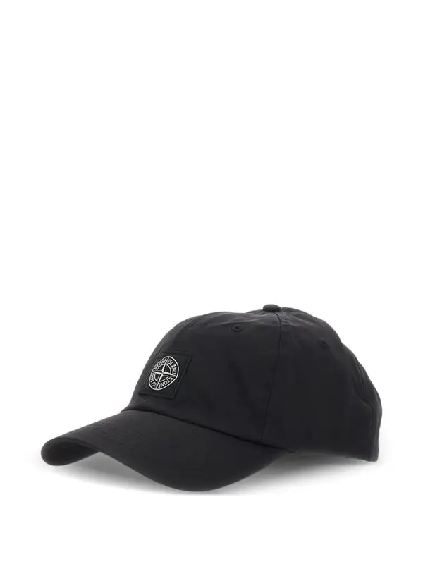 Stone Island Nylon Baseball Cap With Compass Logo - Black