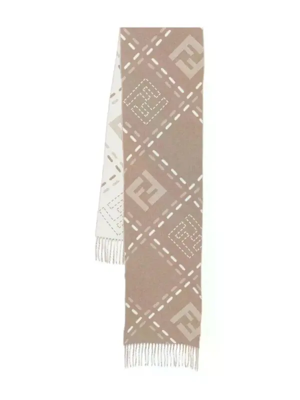 Fendi Ff-jacquard Fringed Scarf - Brown