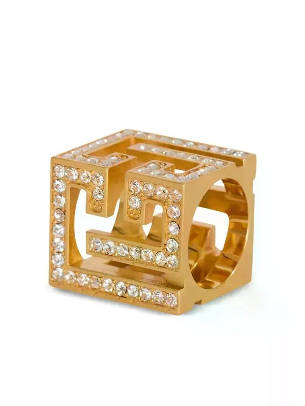 Balmain Rhinestone Embellished Cube Ring - Gold